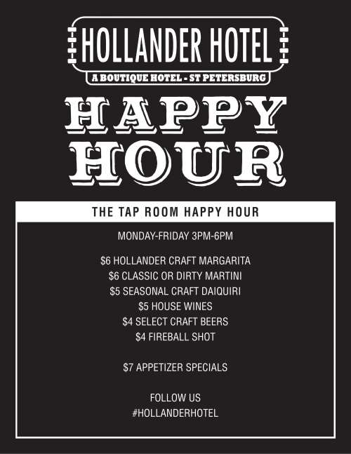 Tap Room at the Hollander Hotel menu in St. Petersburg, Florida, USA