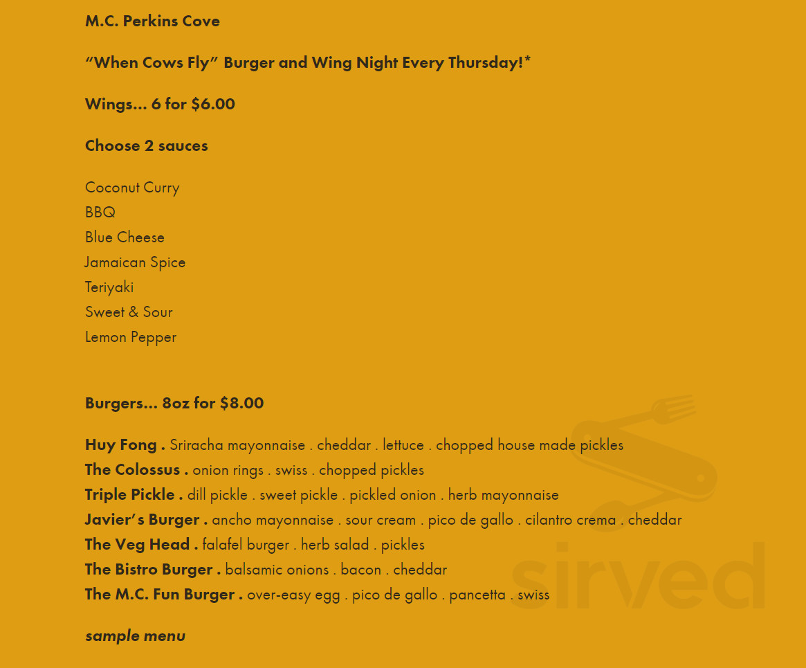 M.C. Perkins Cove menu in Ogunquit, Maine, USA