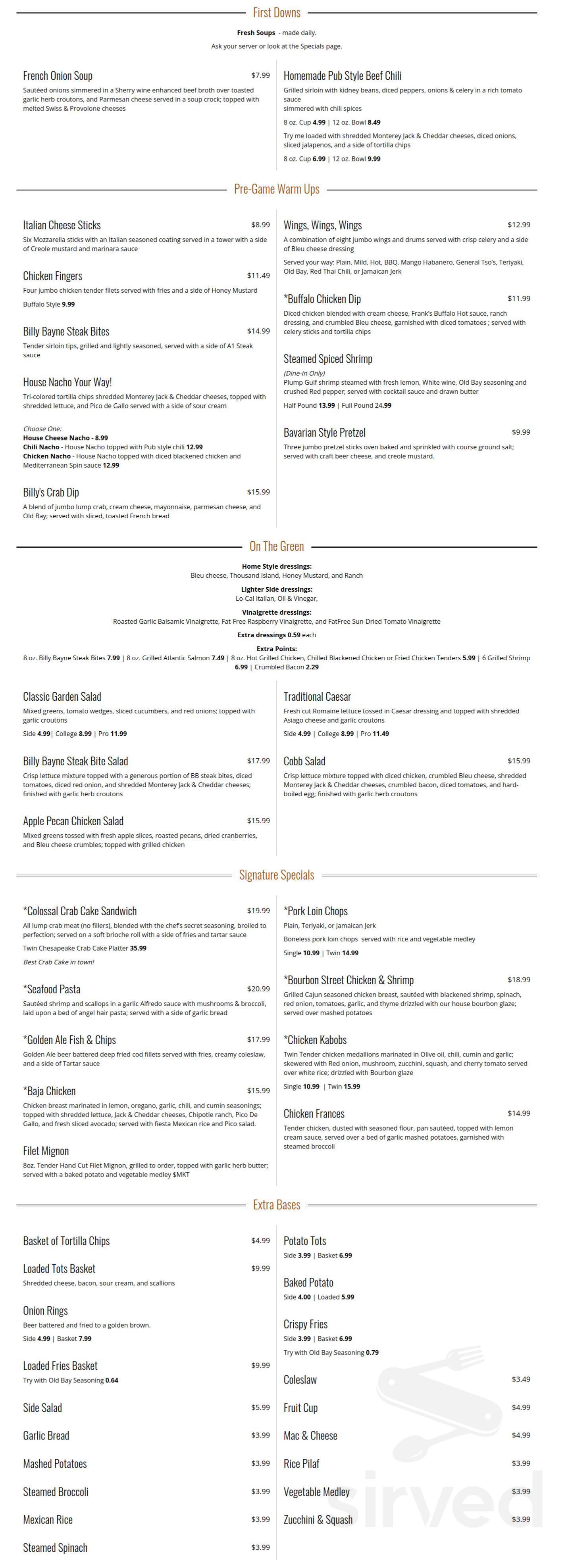 Menu - Arlington VA's Crystal City Sports Pub | Sirved