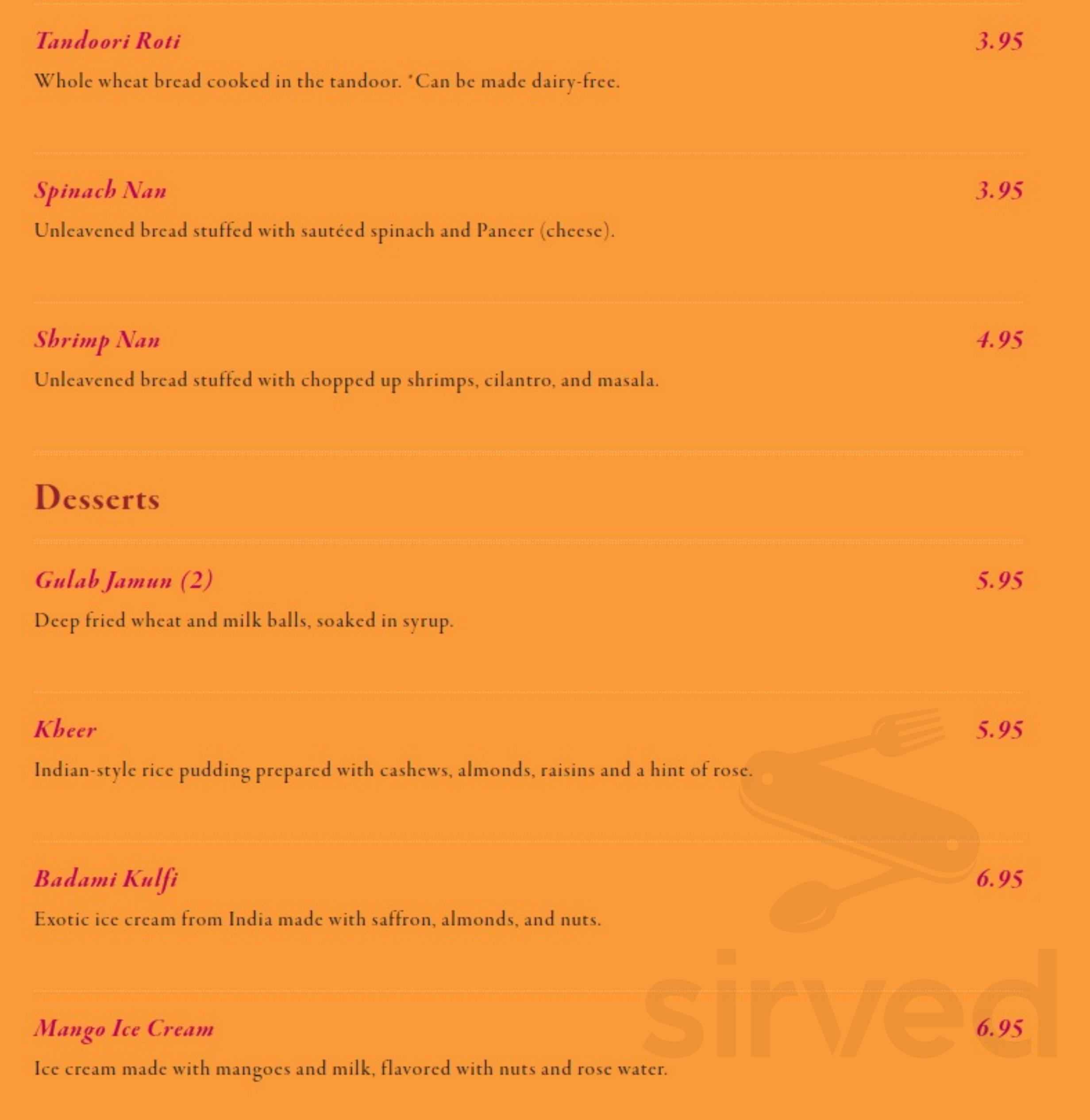 Shalimar India menus in Portsmouth, New Hampshire, United States