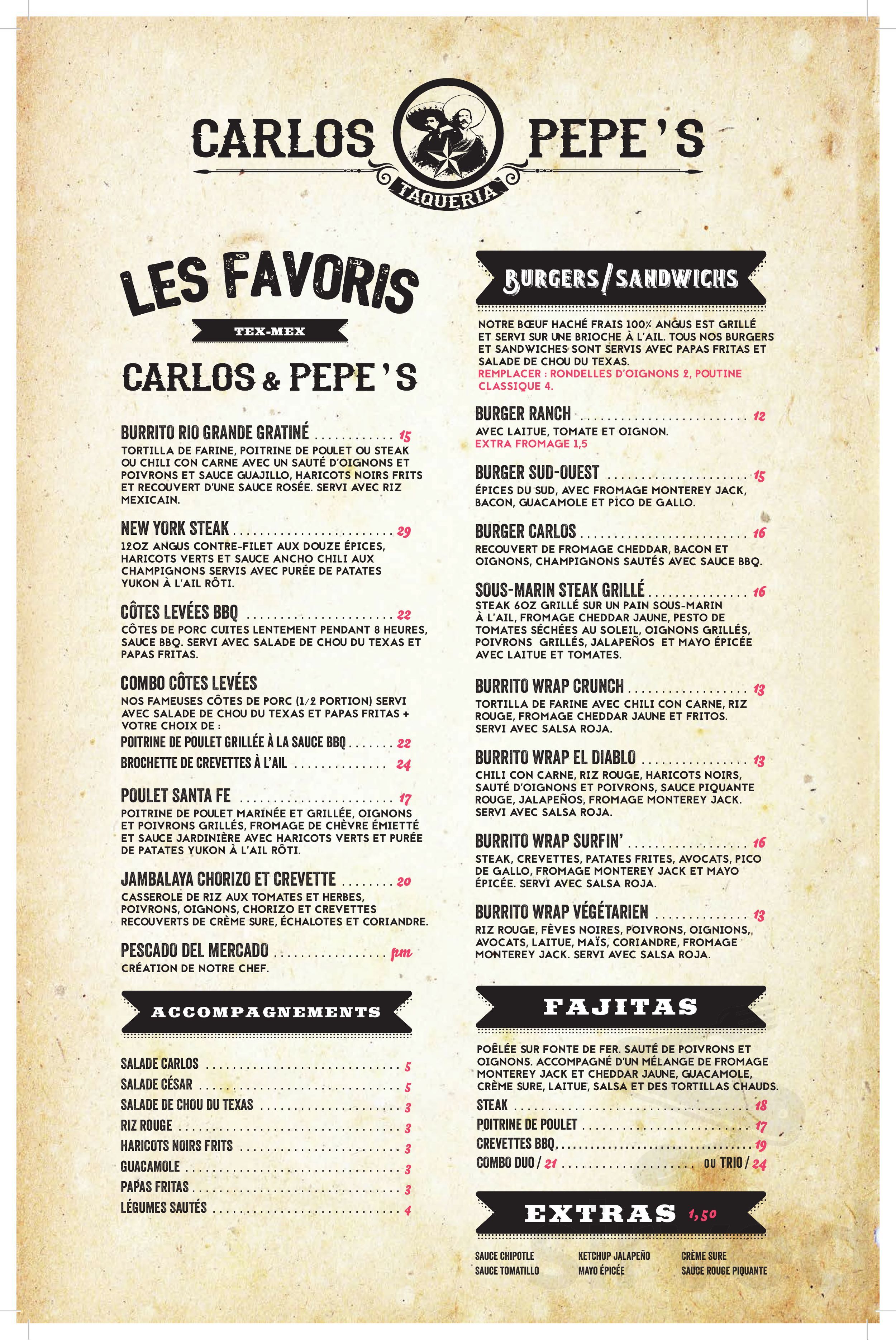 Carlos & Pepe's - Vaudreuil menus in Vaudreuil-Dorion, Quebec, Canada