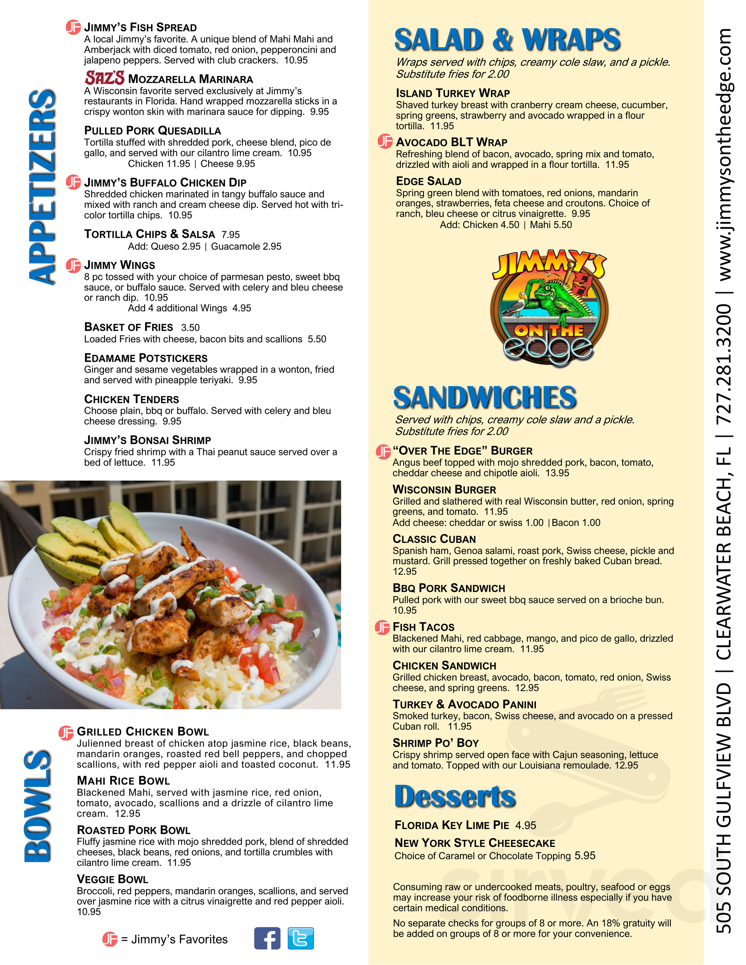 Jimmy's On The Edge menus in Clearwater Beach, Florida, United States