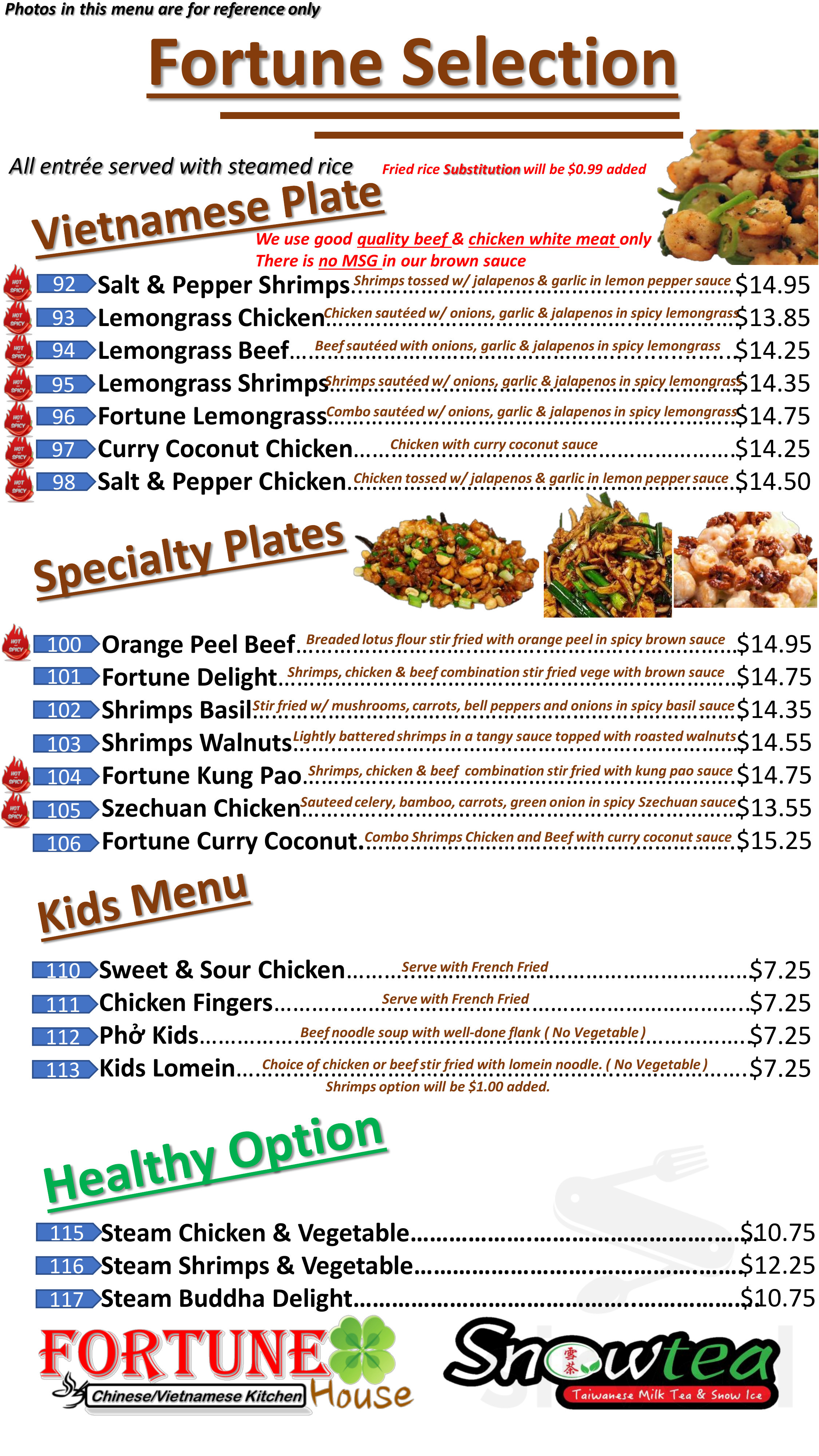 Fortune House menu in Hutto, Texas, USA