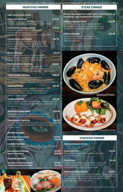 Coronas Cantina Grill Mexican Restaurant menu in West Salem, Wisconsin, USA