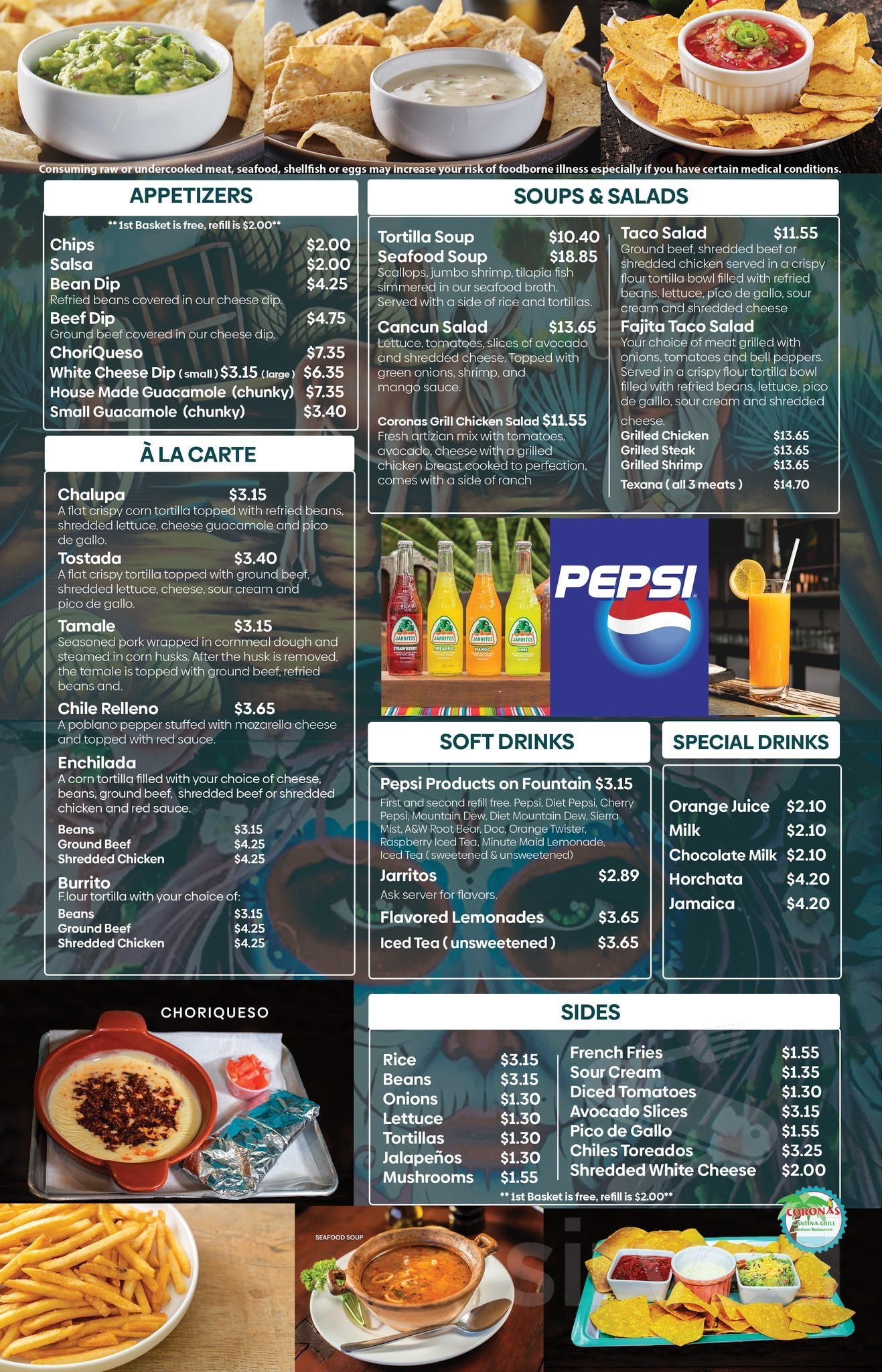 Coronas Cantina Grill Mexican Restaurant menus in West Salem, Wisconsin ...