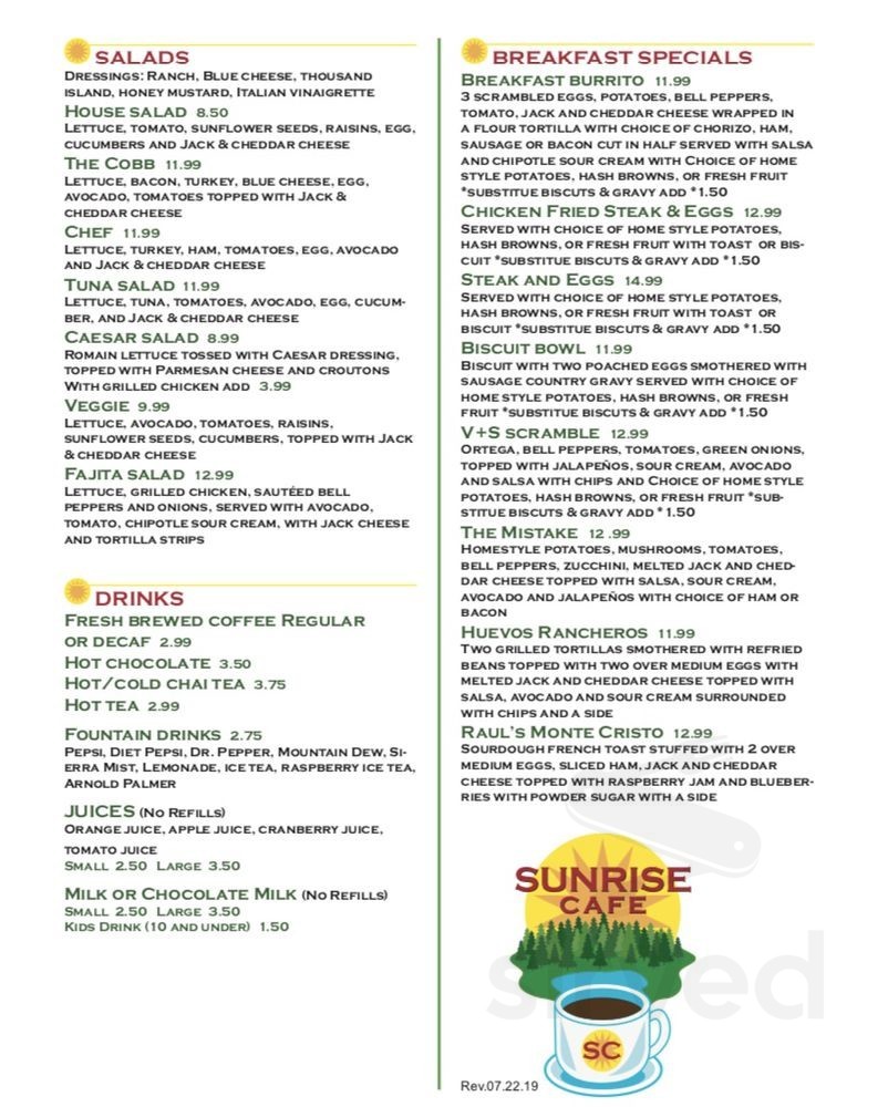 Sunrise Cafe menus in Auburn, California, United States