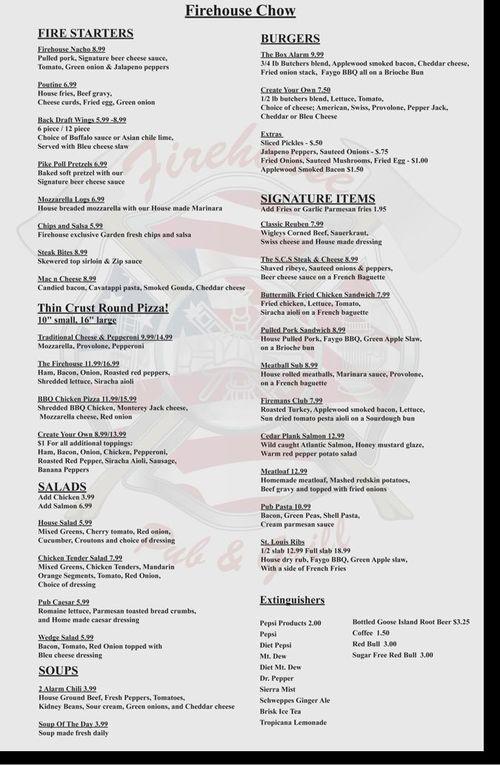 The Firehouse Pub menu in St Clair Shores, Michigan, USA