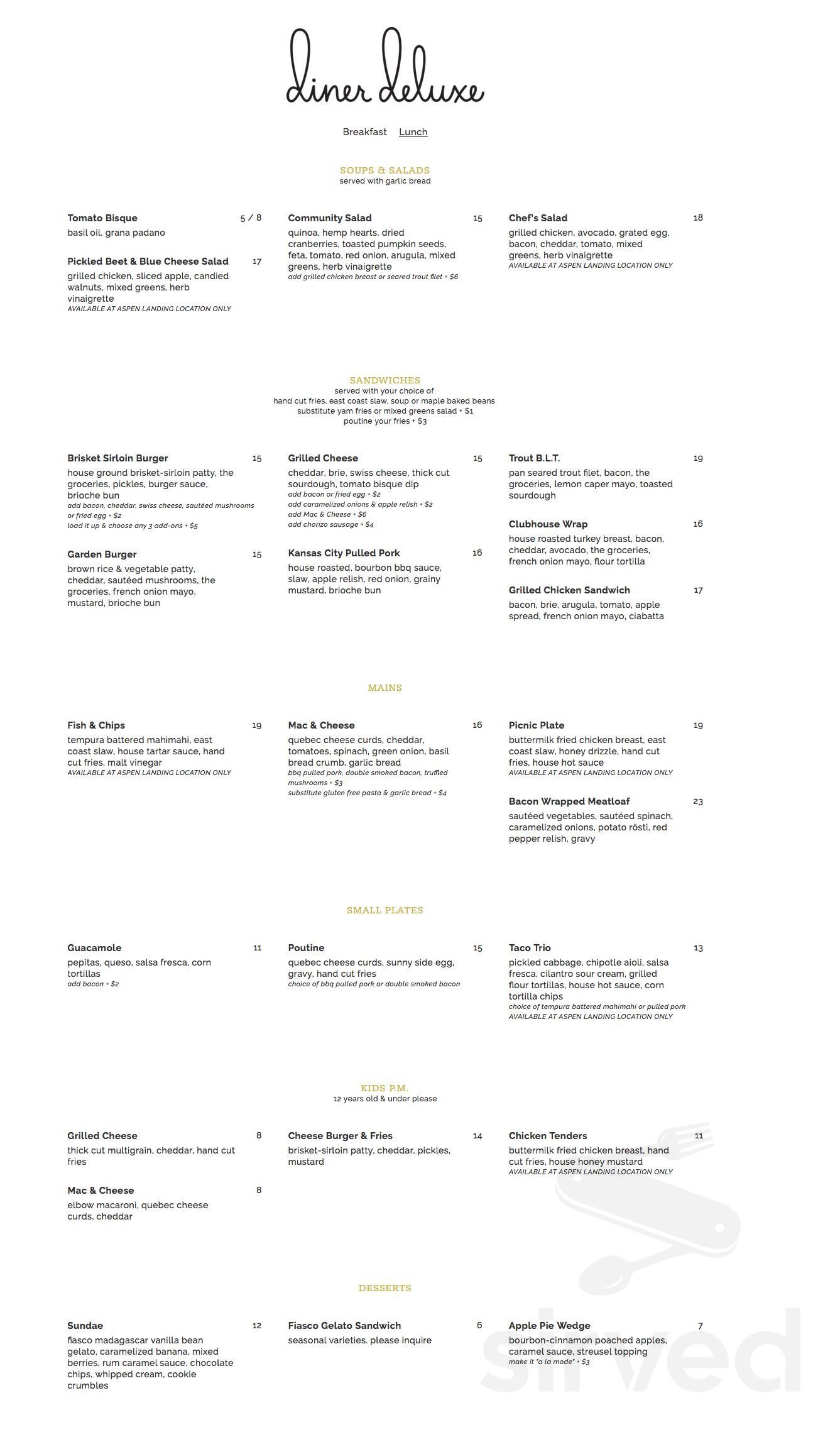 diner deluxe - Marda Loop menus in Calgary, Alberta, Canada