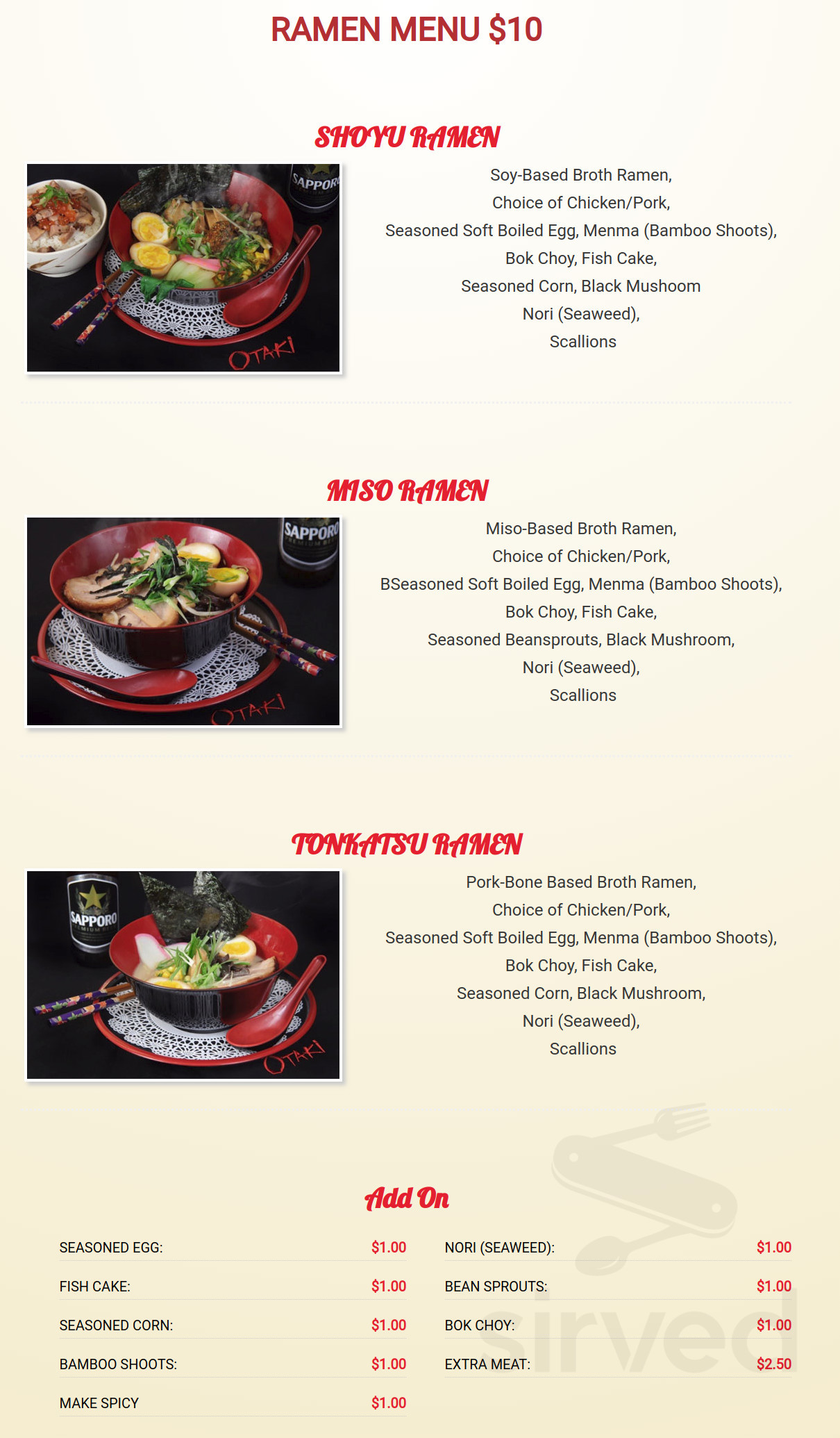 Menu for Otaki Japanese Steakhouse Jacksonville in Jacksonville, FL ...