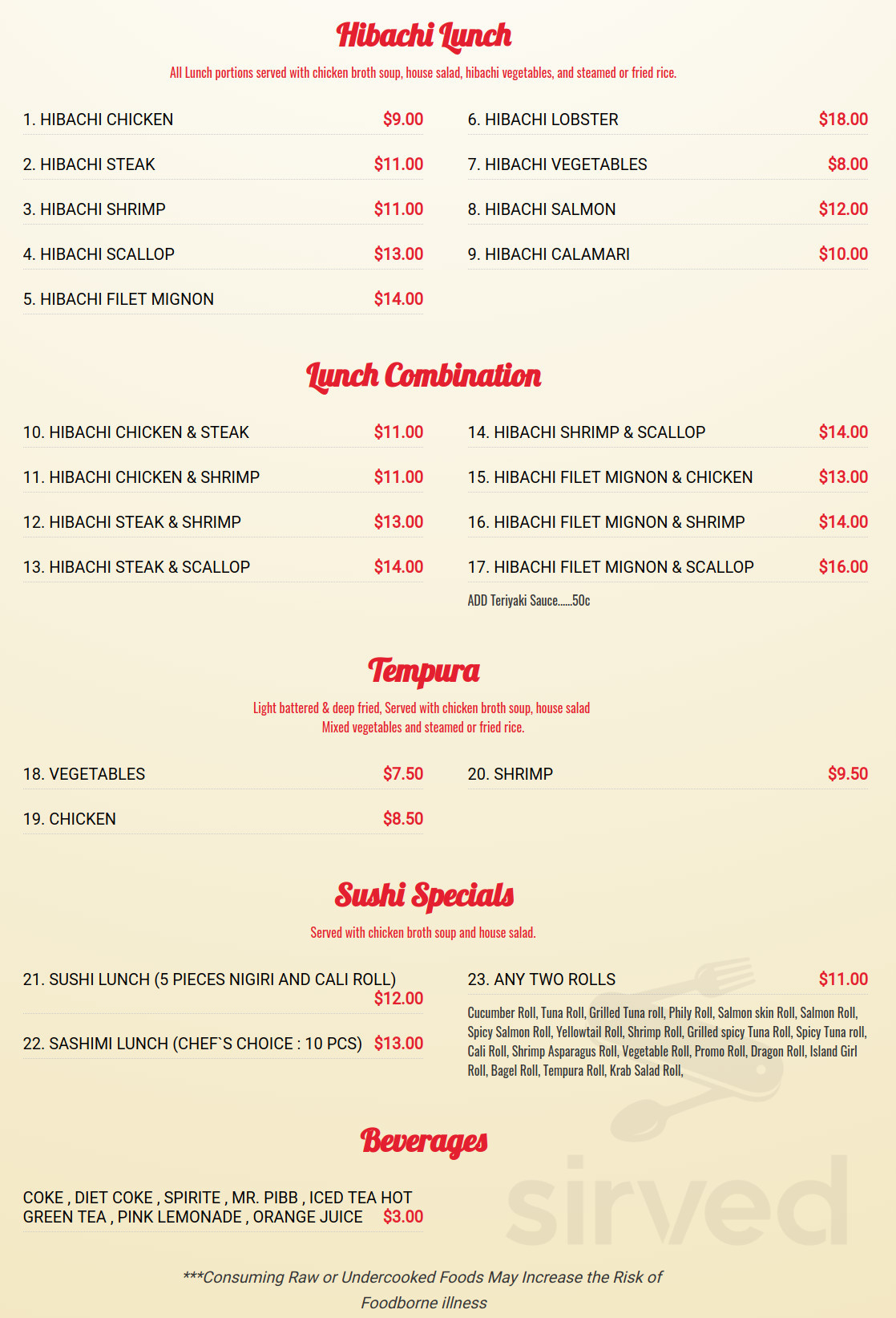 Otaki Japanese Steakhouse Jacksonville menus in Jacksonville, Florida ...