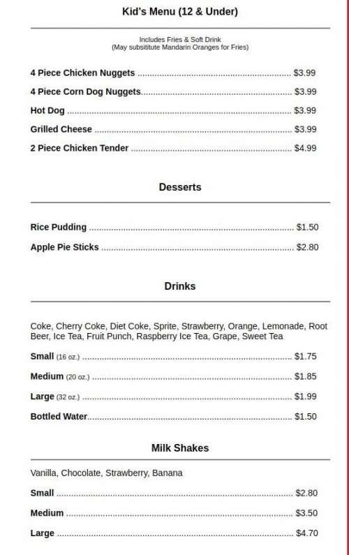 Poor Boy Restaurant menu in Kankakee, Illinois, USA