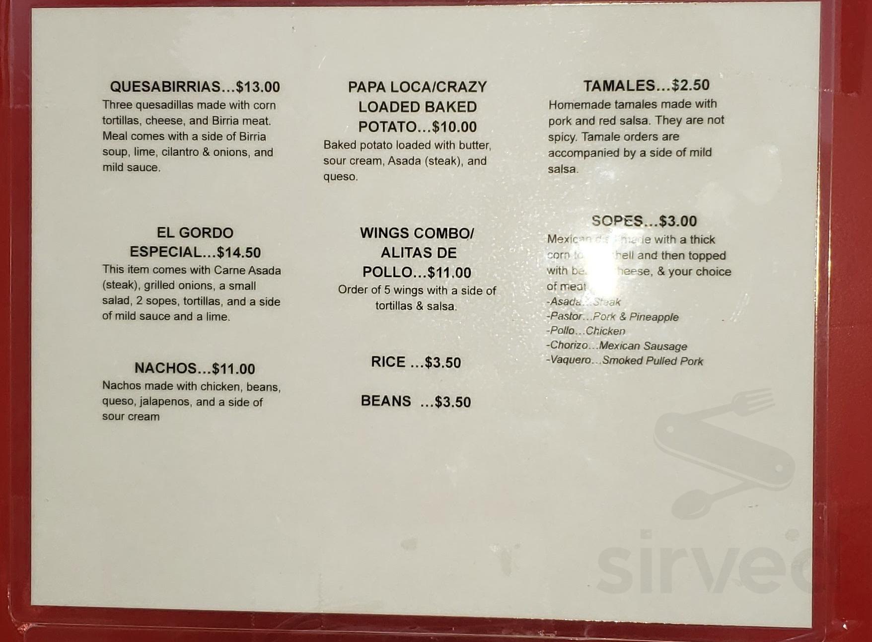 Tacos Y Tortas menu in Morristown, Tennessee, USA