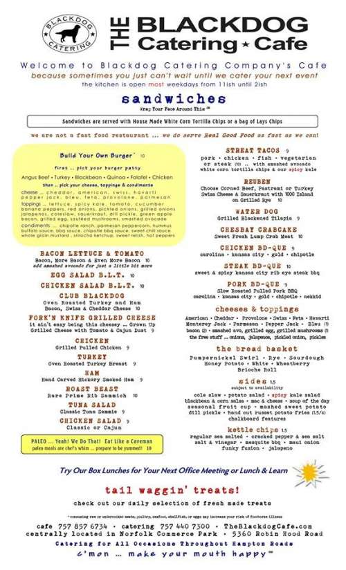 The Blackdog Cafe menu in Norfolk, Virginia, USA