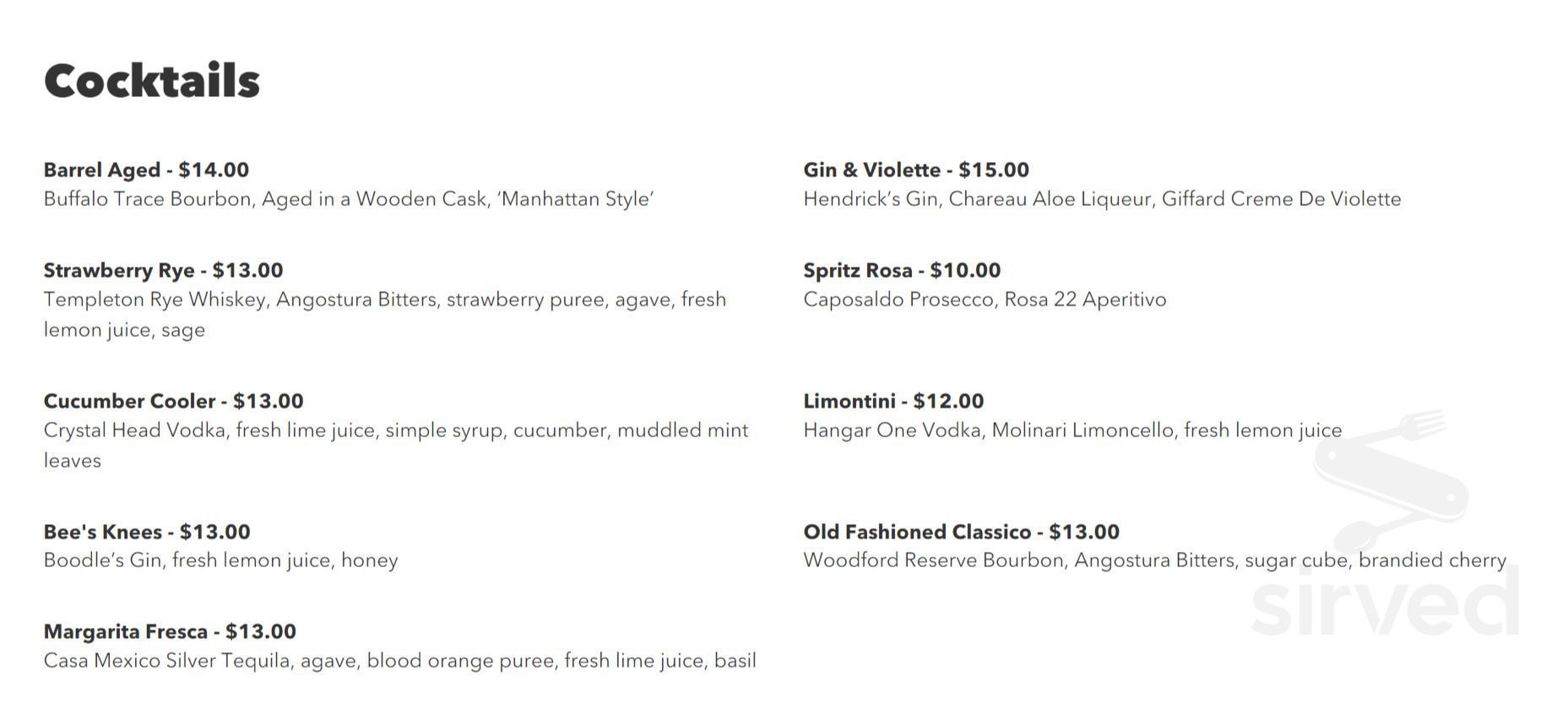 VIVO Italian Kitchen menu in Los Angeles, California, USA