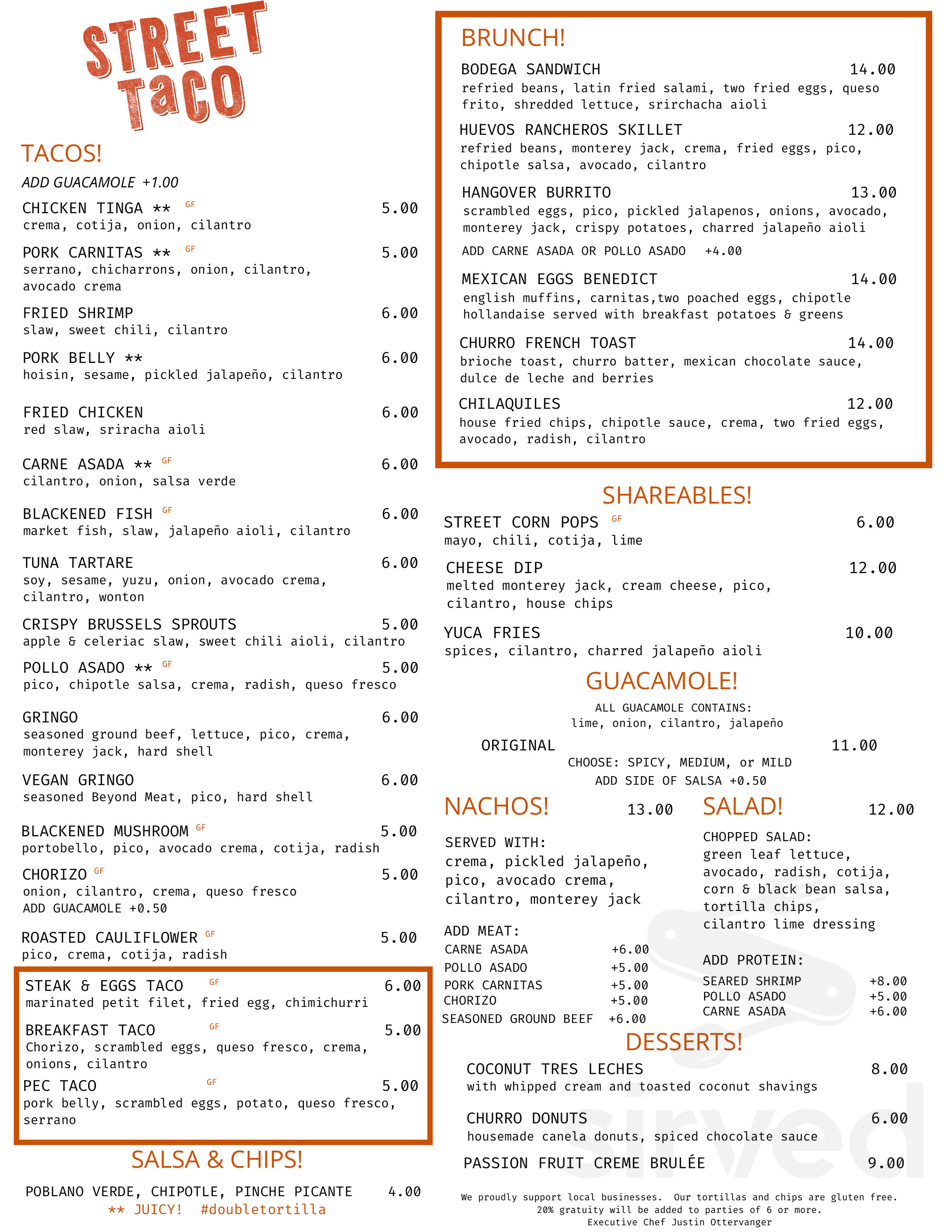 Street Taco menu in New York, New York, USA