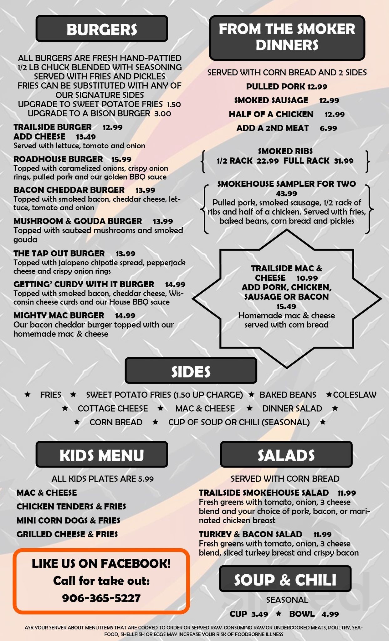 TRAILSIDE BBQ & Brew menu in Bergland, Michigan, USA