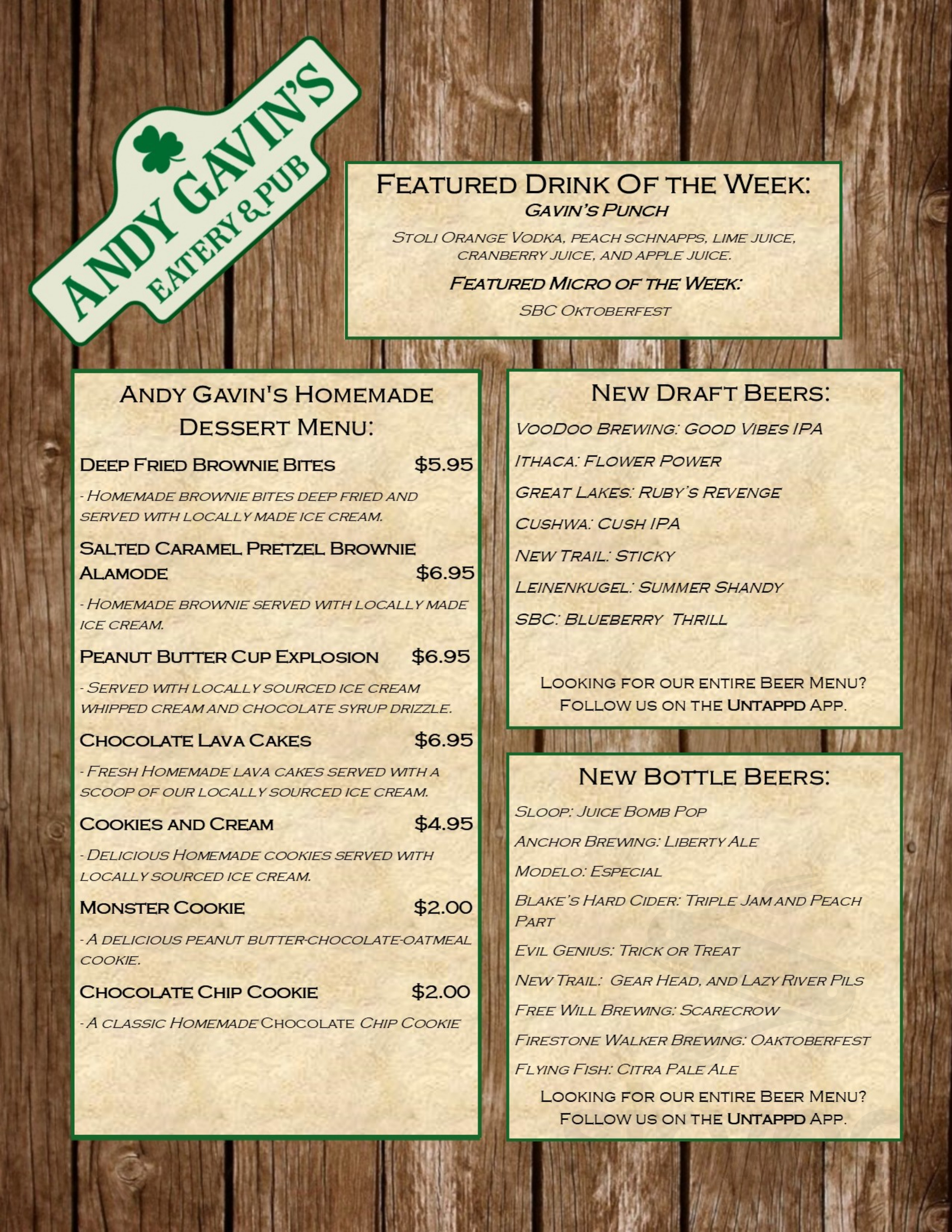 Andy Gavin's Eatery & Pub menus in Scranton, Pennsylvania, United States