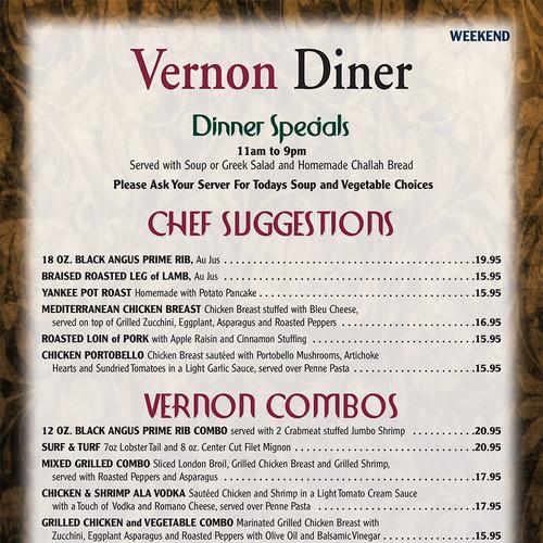 Vernon Diner menu in Vernon, Connecticut, USA