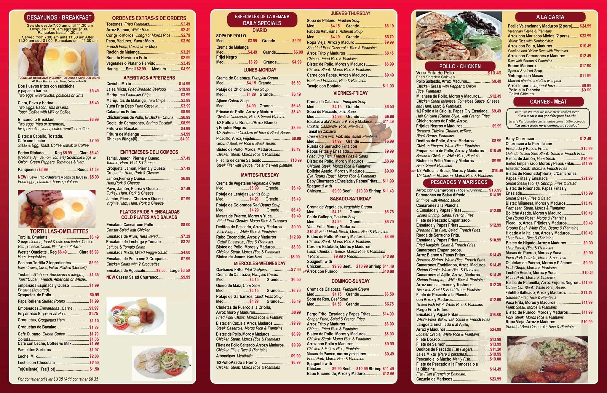 Rinconcito Cubano menu in Miami, Florida, USA