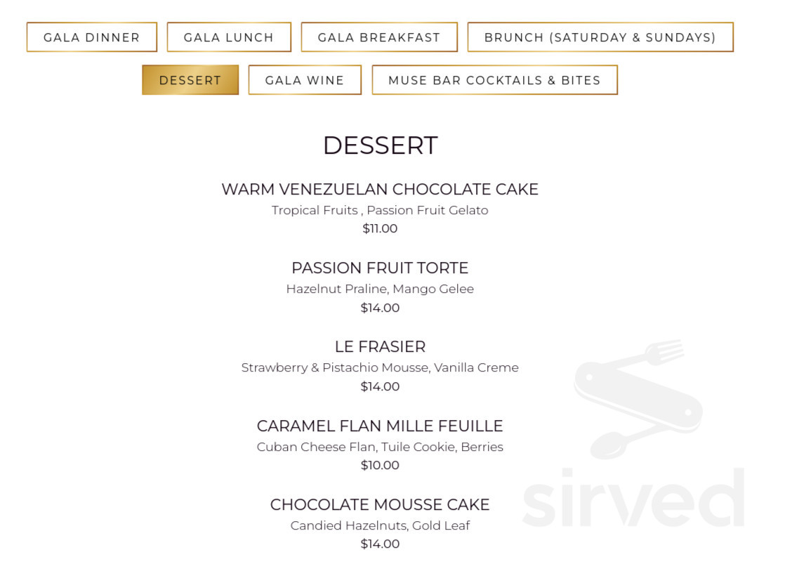 Menu for Gala Restaurant & MuseBar in Aventura, FL | Sirved