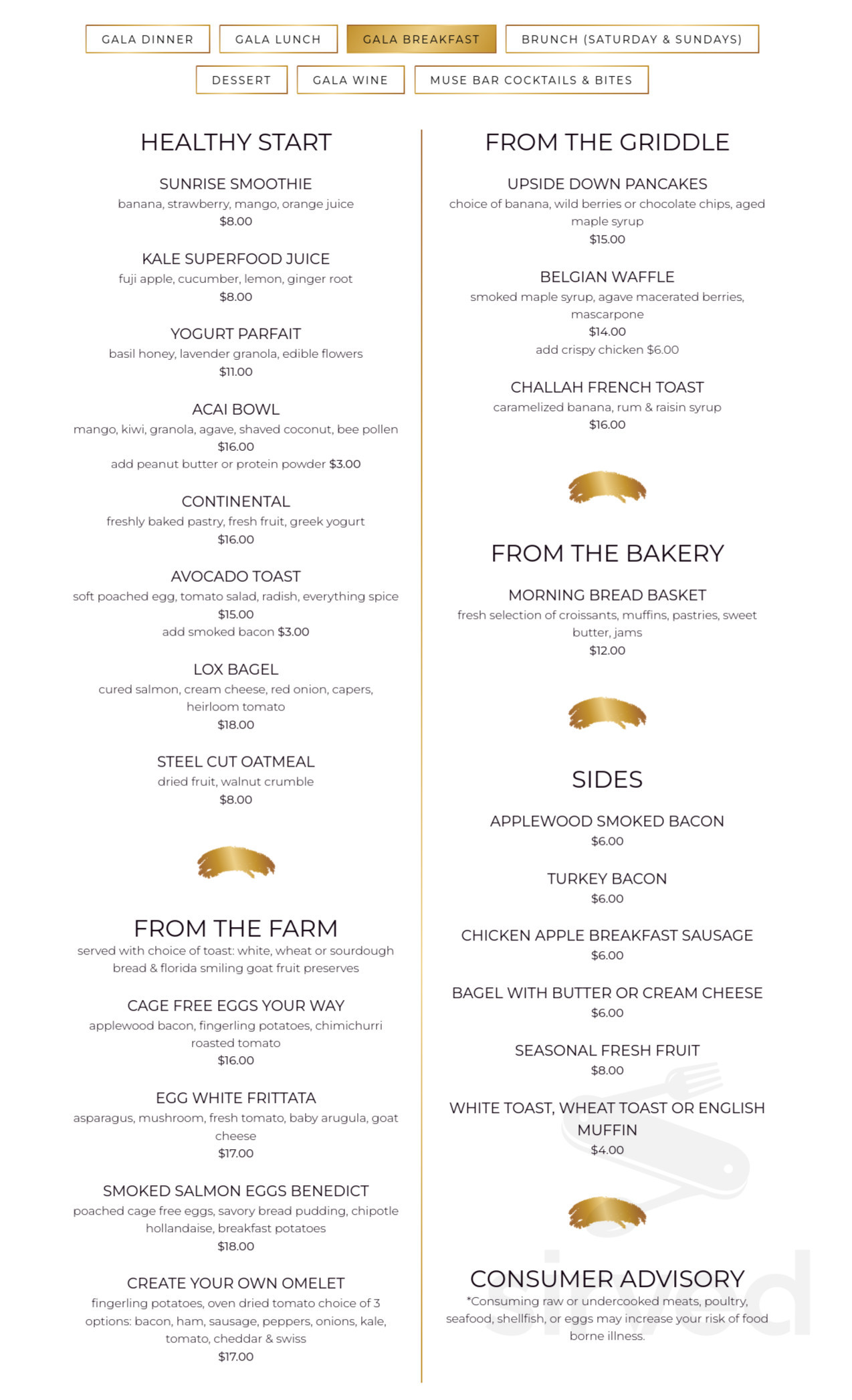 Menu for Gala Restaurant & MuseBar in Aventura, FL | Sirved