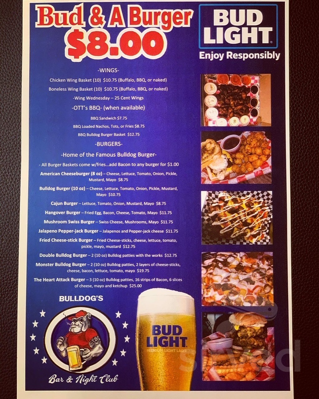 Menu - Dickson TN's Bulldogs Bar & Nightclub | Sirved
