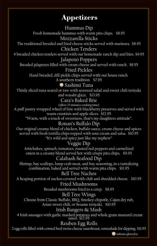 The Bell Tree Tavern menu in Southern Pines, North Carolina, USA