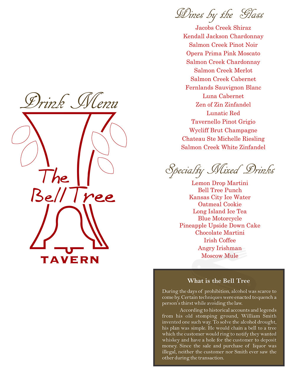 The Bell Tree Tavern menu in Southern Pines, North Carolina, USA