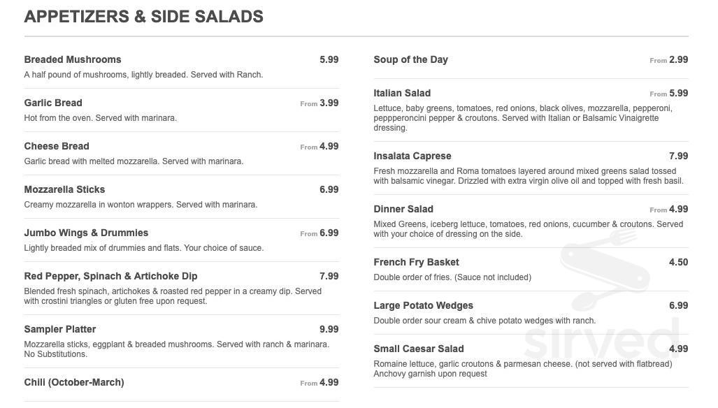 Ricardo's Pizza menu in Greendale, Wisconsin, USA