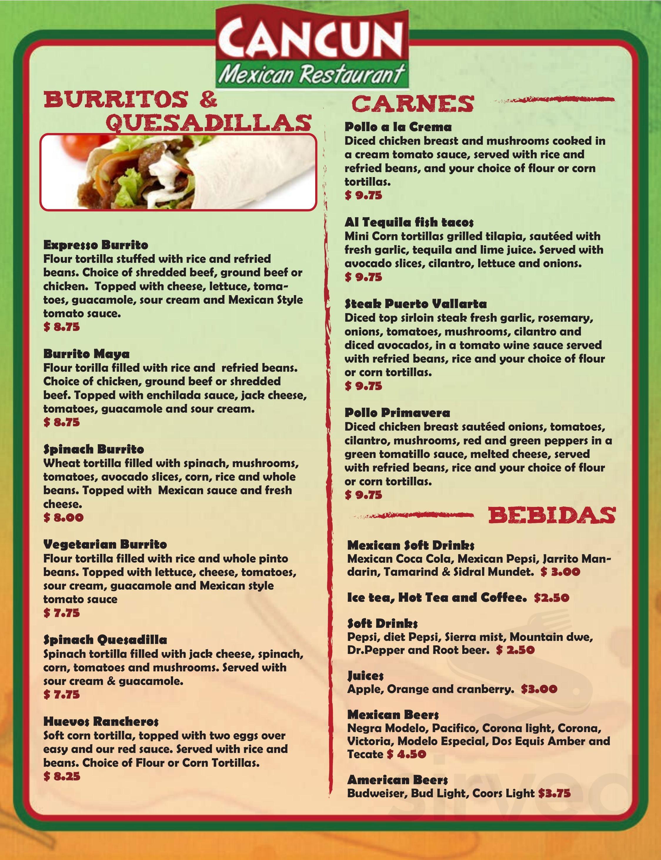 Cancun Mexican Restaurant menu in Lynden, Washington, USA