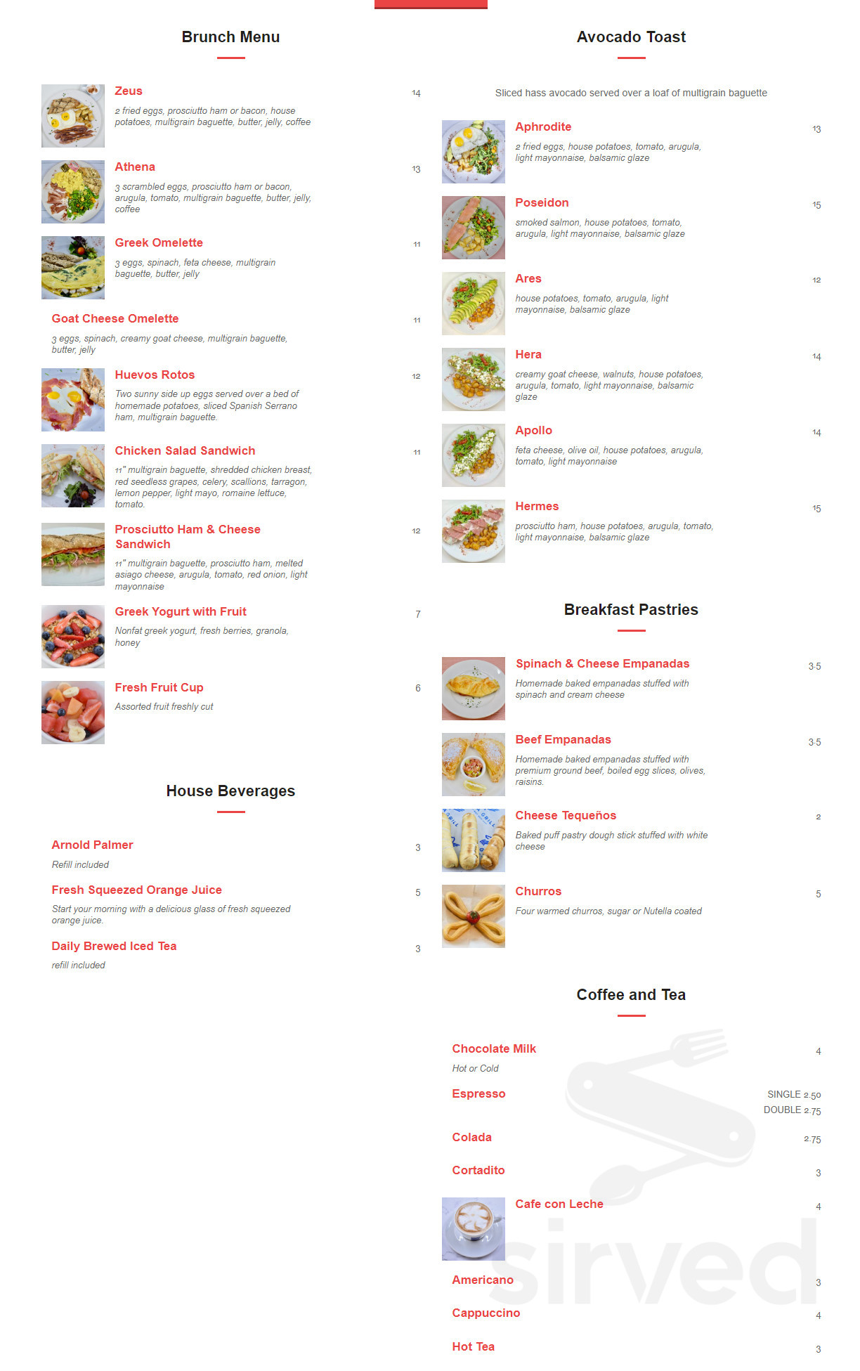 Pega Grill menu in Miami, Florida, USA