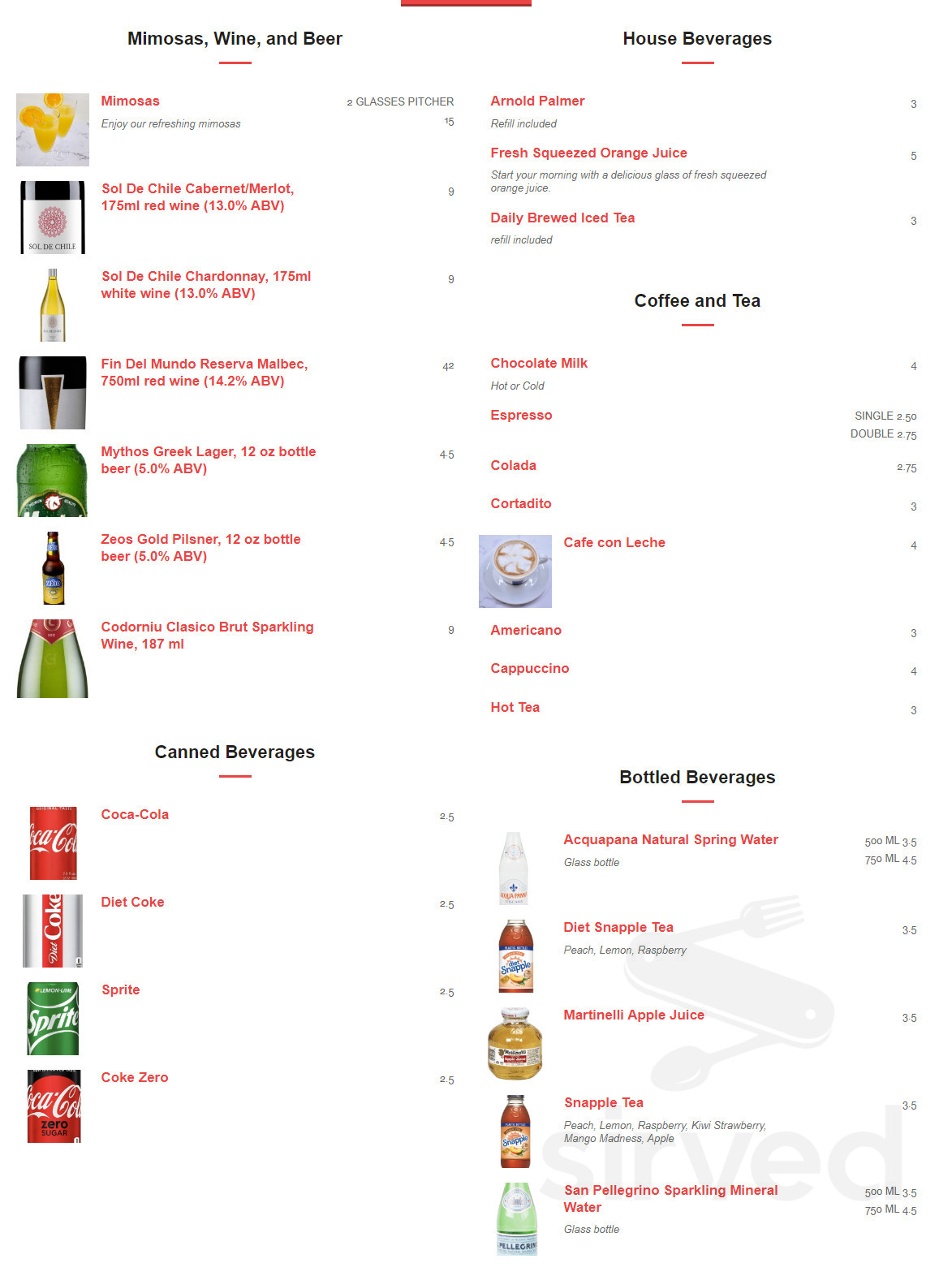 Pega Grill menu in Miami, Florida, USA
