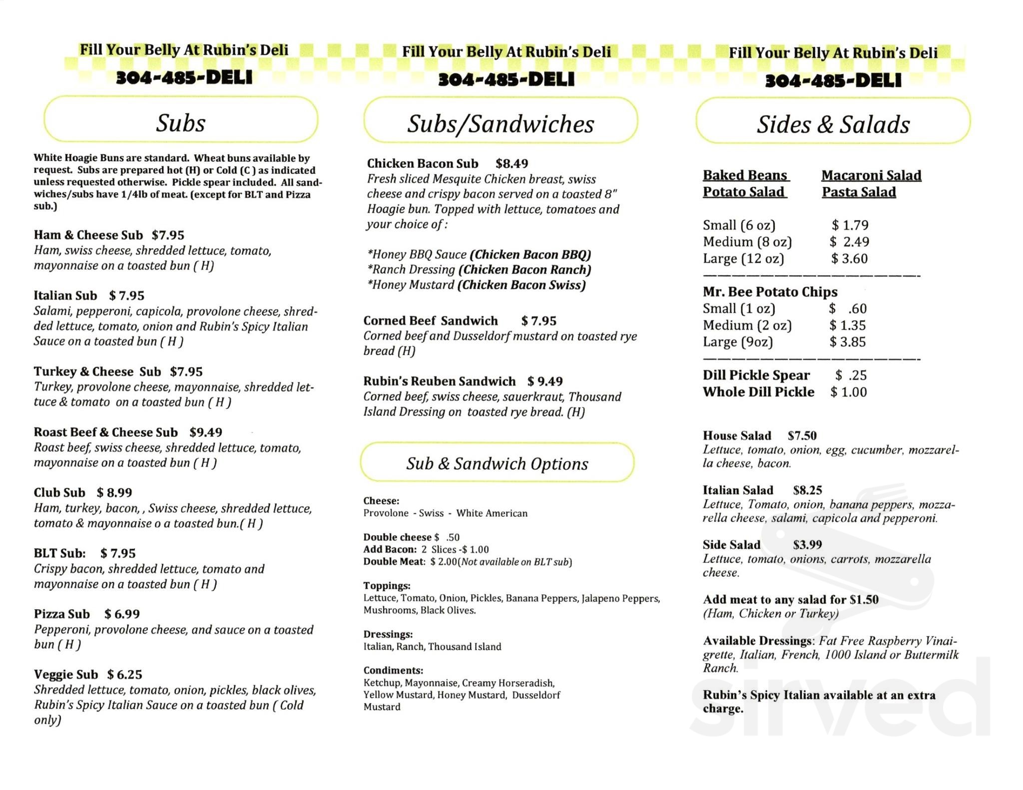 Rubin's Deli & Catering LLC menu in Parkersburg, West Virginia, USA