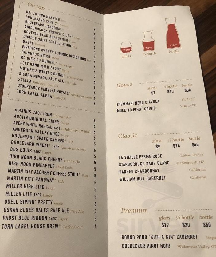 Strang Hall menu in Overland Park, Kansas, USA