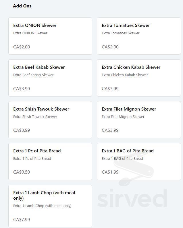 Laheeb Grill menu in Ottawa, Ontario, Canada