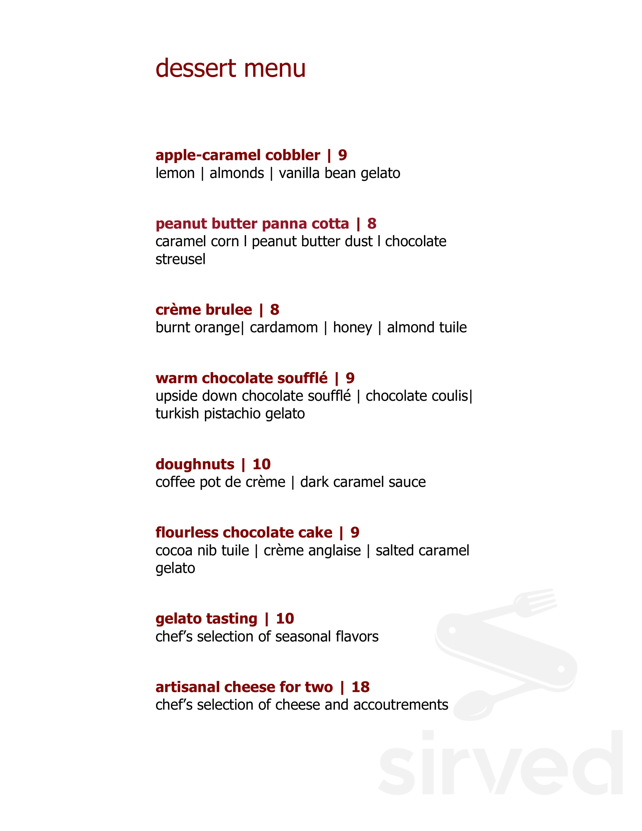 Cafe Ponte menu in Clearwater, Florida, USA