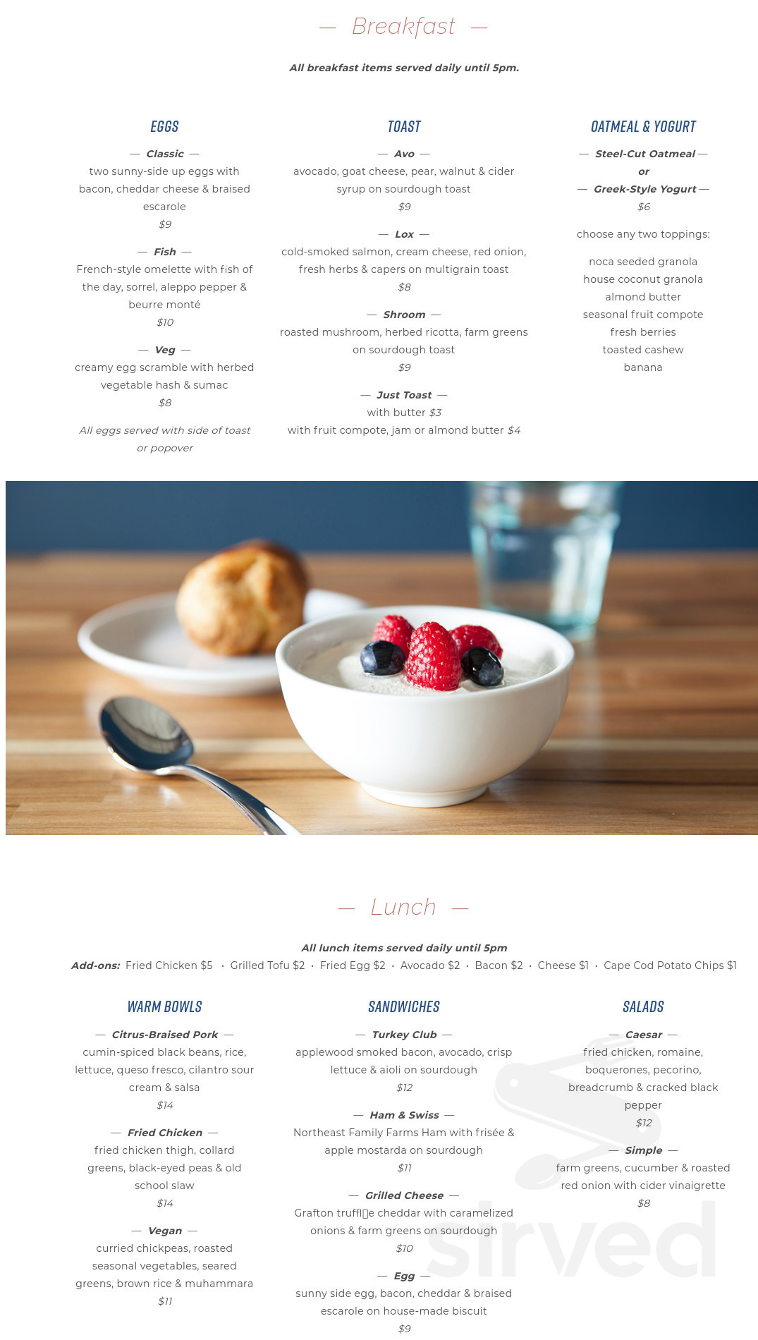 Menu - Cambridge MA's NOCA Provisions | Sirved