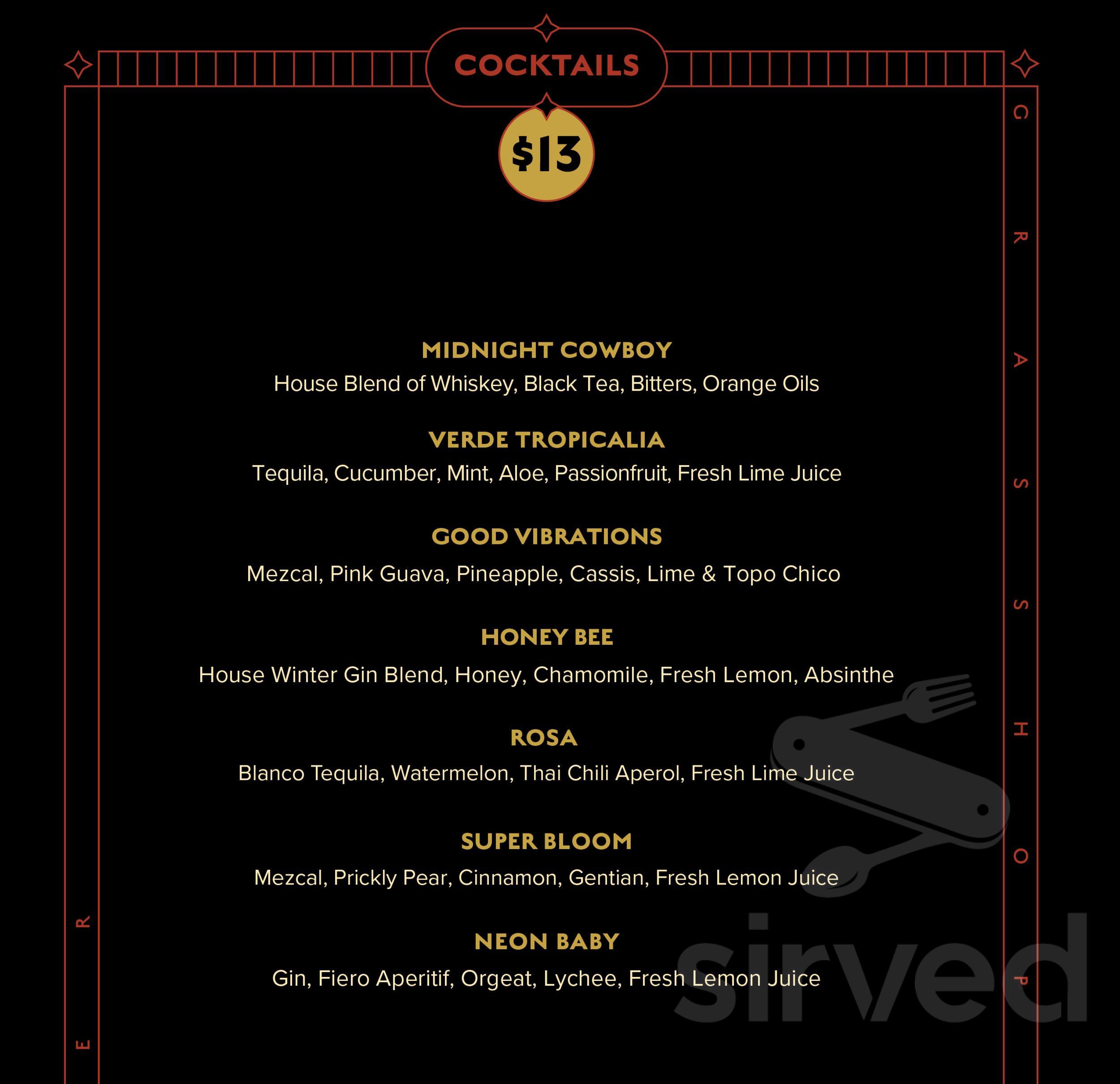 The Grasshopper menu in Long Beach, California, USA