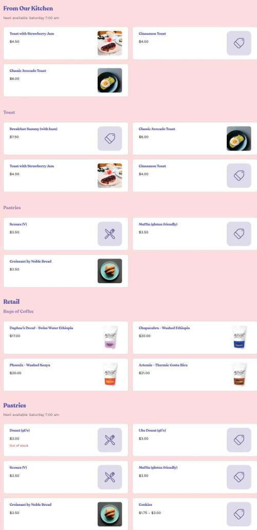 Mythical Coffee menu in Gilbert, Arizona, USA