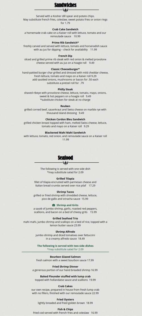 Howlett's Restaurant & Tavern menu in Chester, Virginia, USA