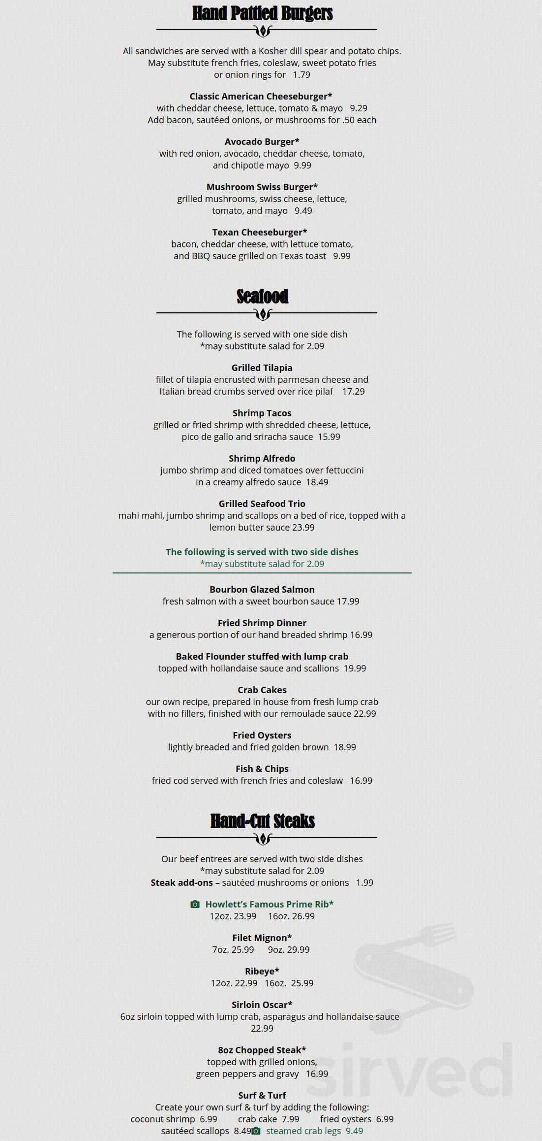 Howlett's Restaurant & Tavern menus in Chester, Virginia, United States