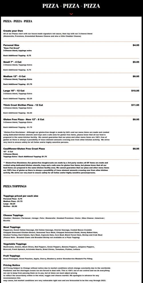 Ice House Pizzeria & Grille menu in Conneaut Lake, Pennsylvania, USA