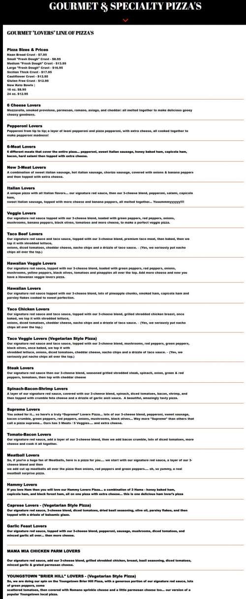 Ice House Pizzeria & Grille menu in Conneaut Lake, Pennsylvania, USA