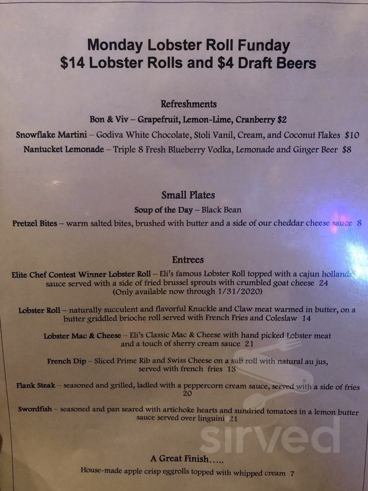 Eli's Branford menu in Branford, Connecticut, USA