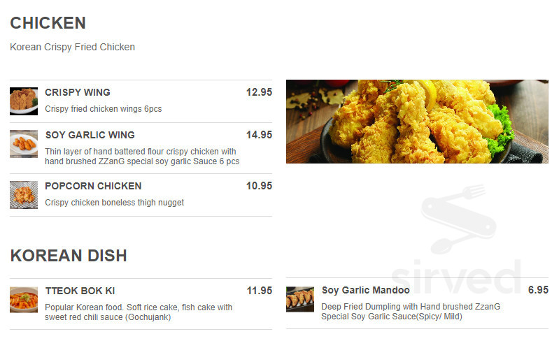 Zzang Hot Dog & Chicken menu in Oceanside, California, USA