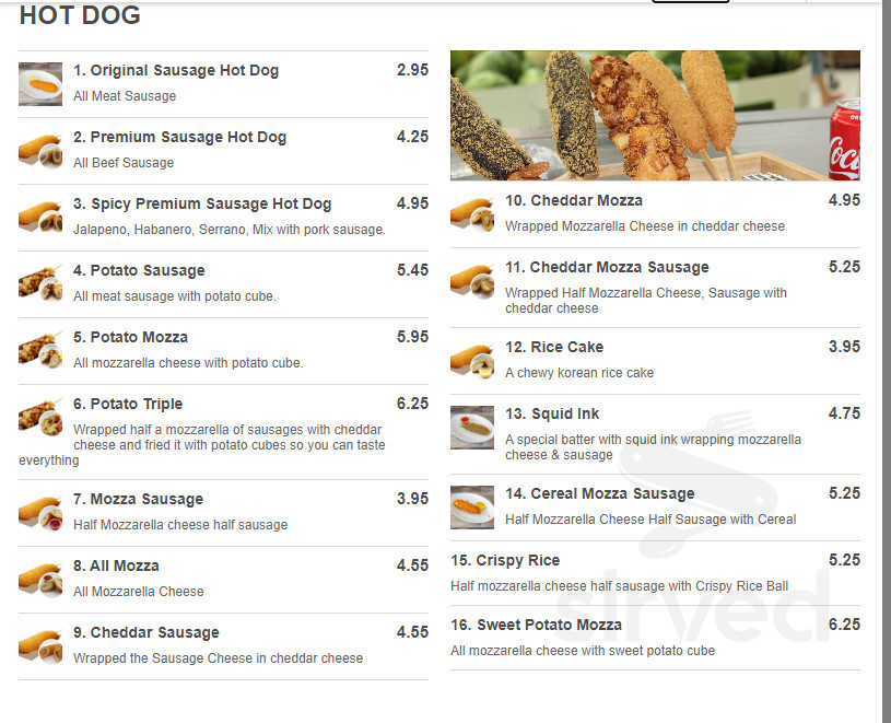 Zzang Hot Dog & Chicken menu in Oceanside, California, USA
