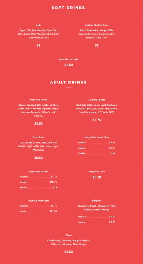 Los Dos Amigos menu in Rochester, Minnesota, USA