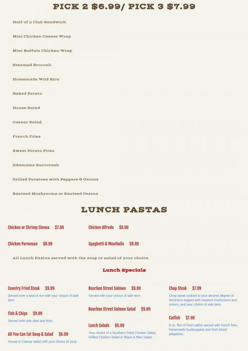 Colorado Grill menu in White House, Tennessee, USA