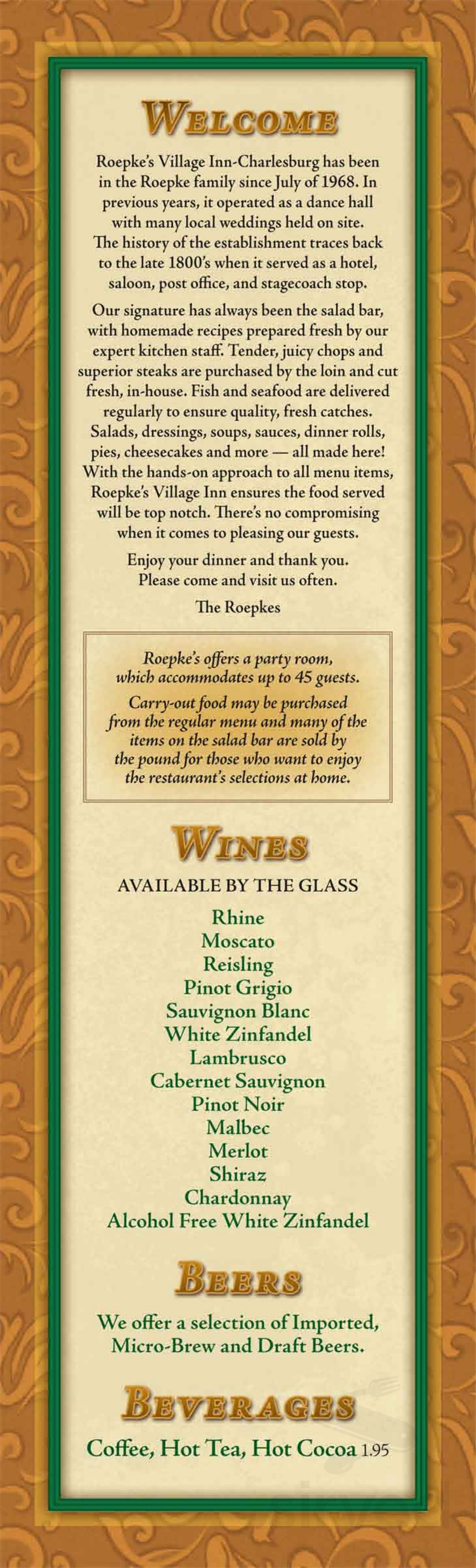 Menu for Roepke's Village Inn in Chilton, WI | Sirved