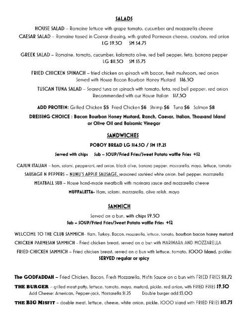 Misfits Dine & Drink menu in Broussard, Louisiana, USA